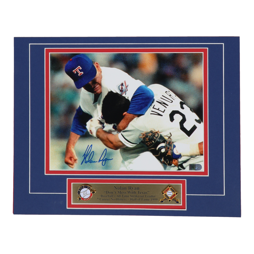 Nolan Ryan Signed Rangers Custom Matted Photo Display With (2) Class Of ...