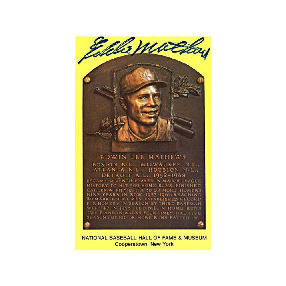 Eddie Mathews Signed Hall of Fame Plaque Postcard (JSA) | Pristine Auction