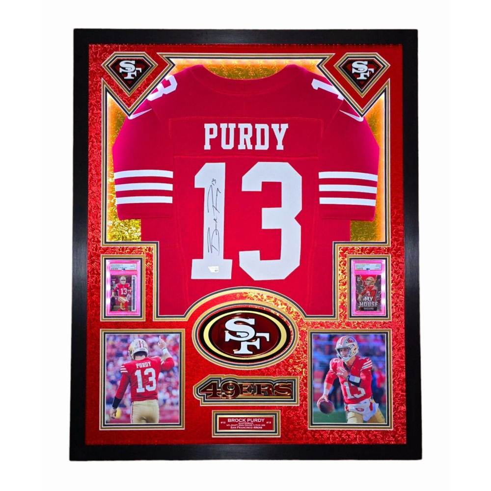 Brock Purdy Signed 49ers Custom Framed LED Backlit Nike Jersey Display ...