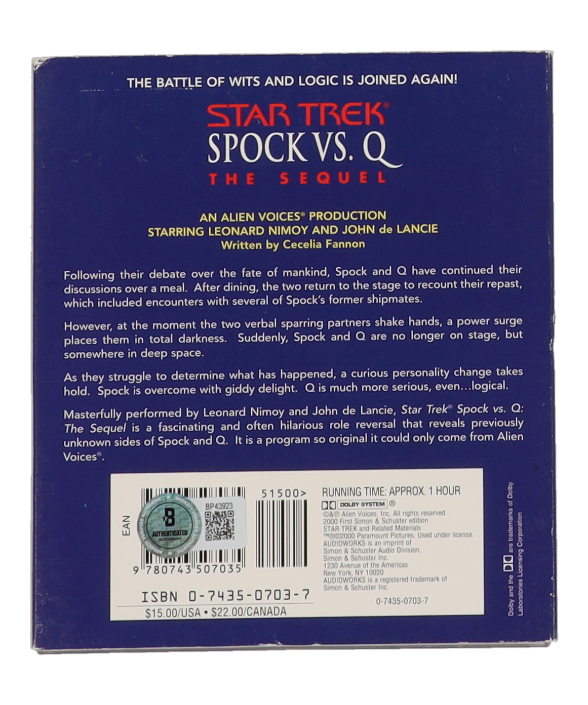 Leonard Nimoy & John DeLancie Signed "Star Trek: Spock Vs. Q The Sequel ...
