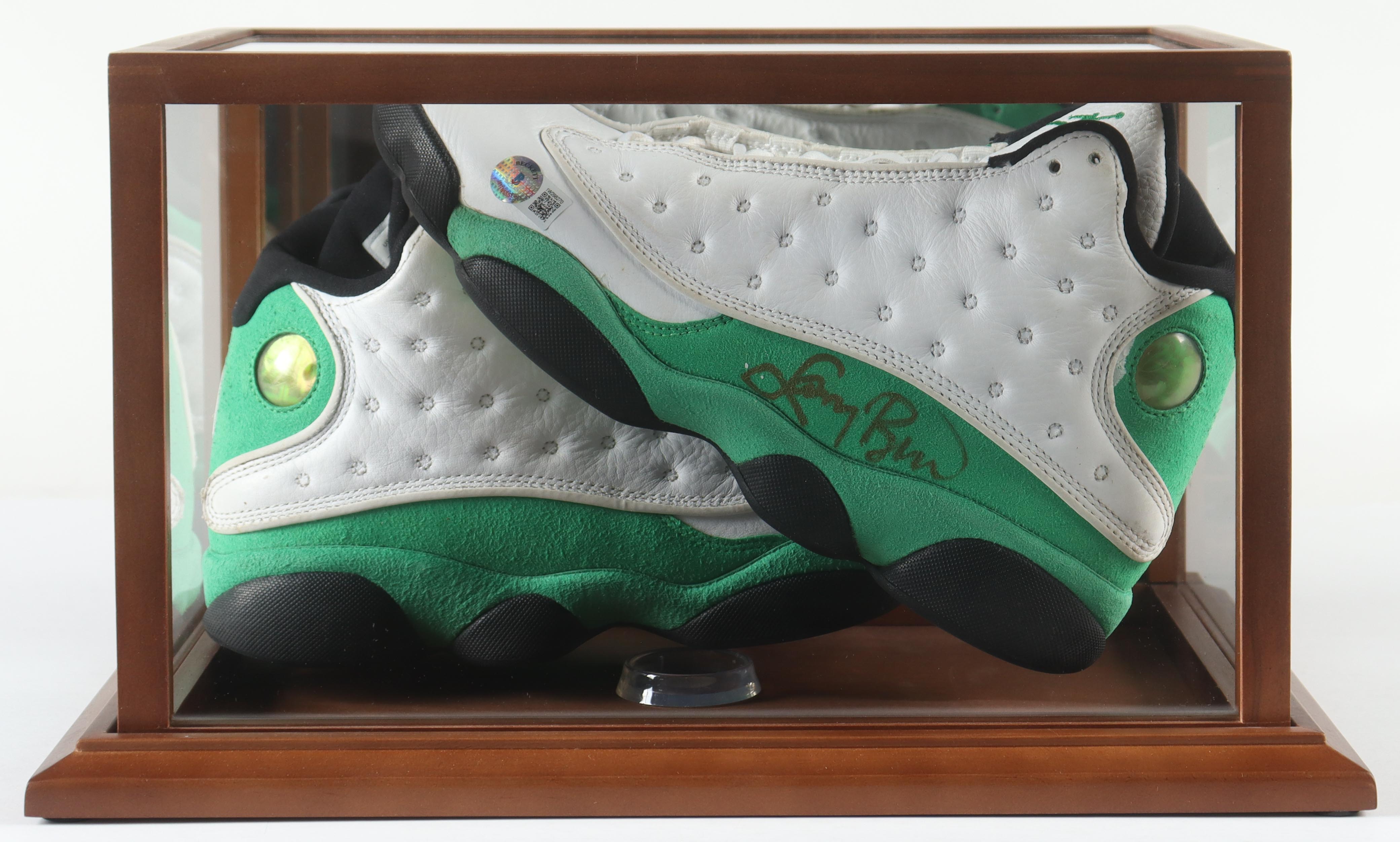 Larry Bird Signed Nike Air Jordan Jumpman Basketball Shoe With Wood ...