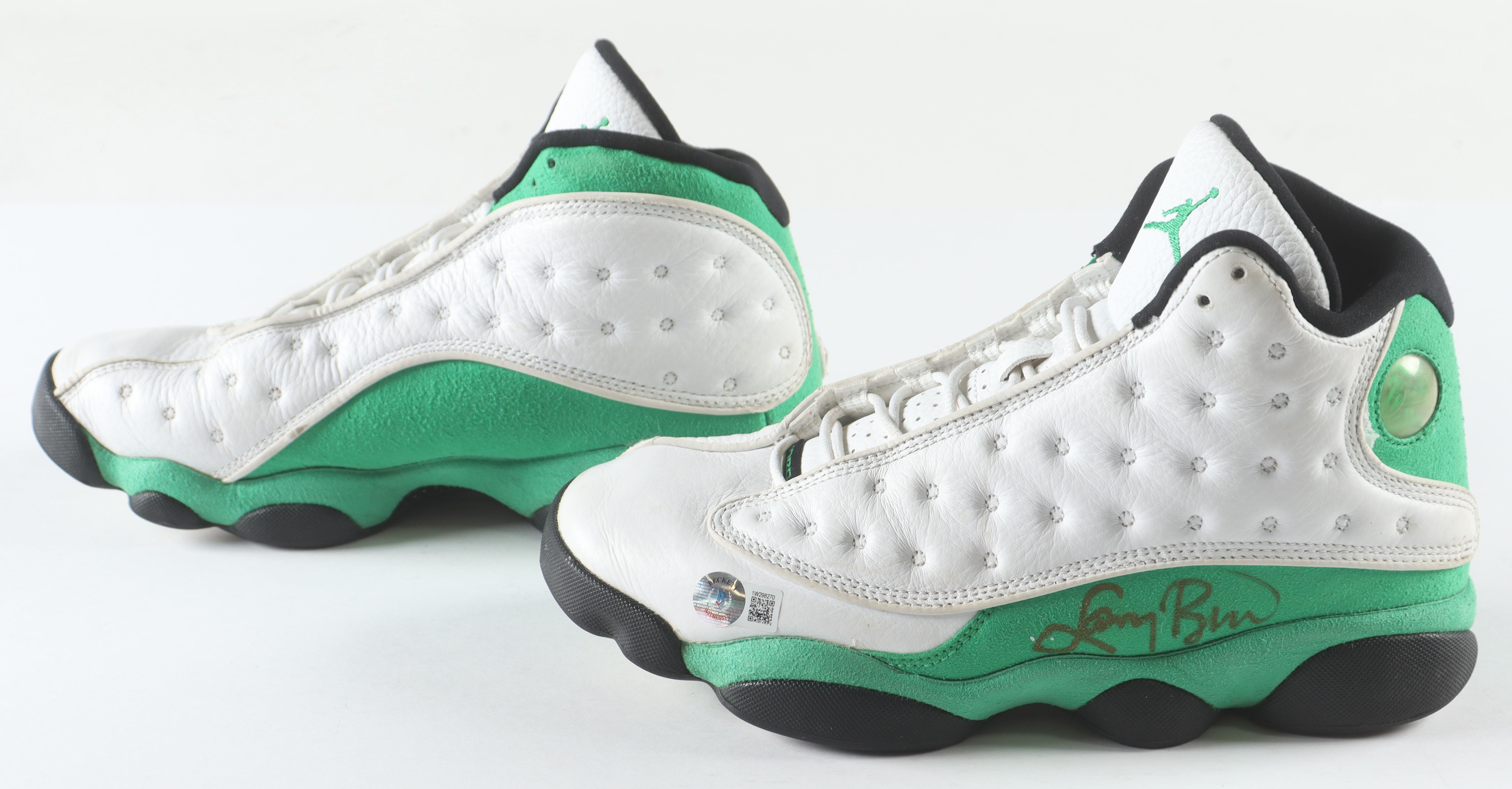 Larry Bird Signed Nike Air Jordan Jumpman Basketball Shoe With Wood ...