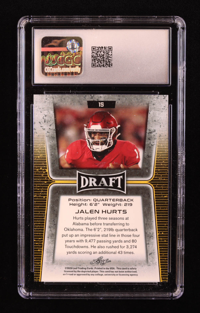 Jalen Hurts 2020 Leaf Draft #15 RC (CGC 10) | Pristine Auction
