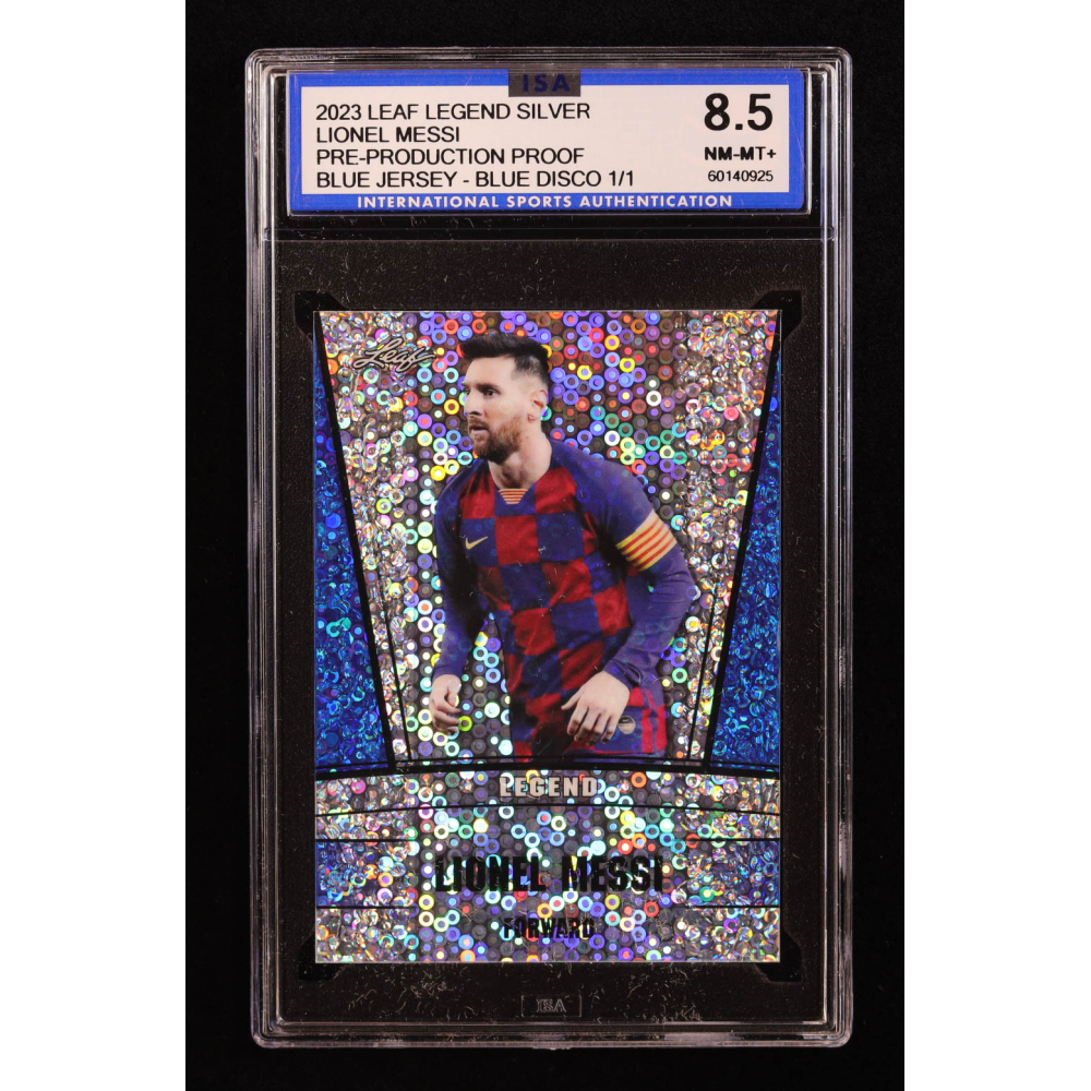 Lionel Messi 2023 Leaf Legend Silver Disco Blue Pre-Production Proof # ...