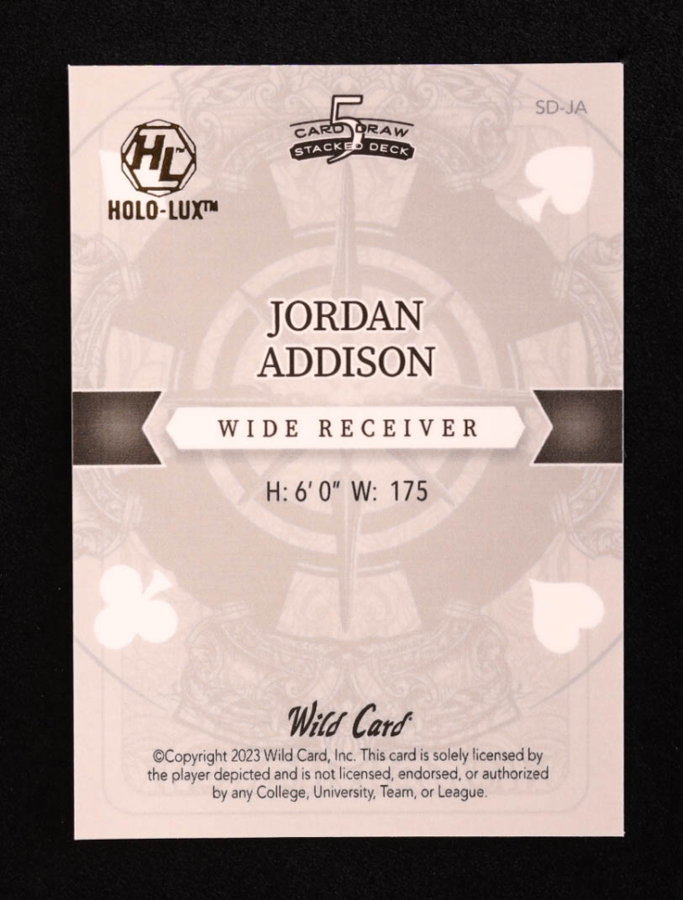 Jordan Addison 2023 Wild Card 5 Card Draw Stacked Deck Jack of Diamonds ...
