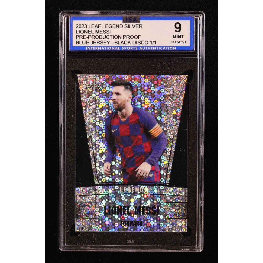 Lionel Messi 2023 Leaf Legend Silver Disco Black Pre-Production Proof # ...