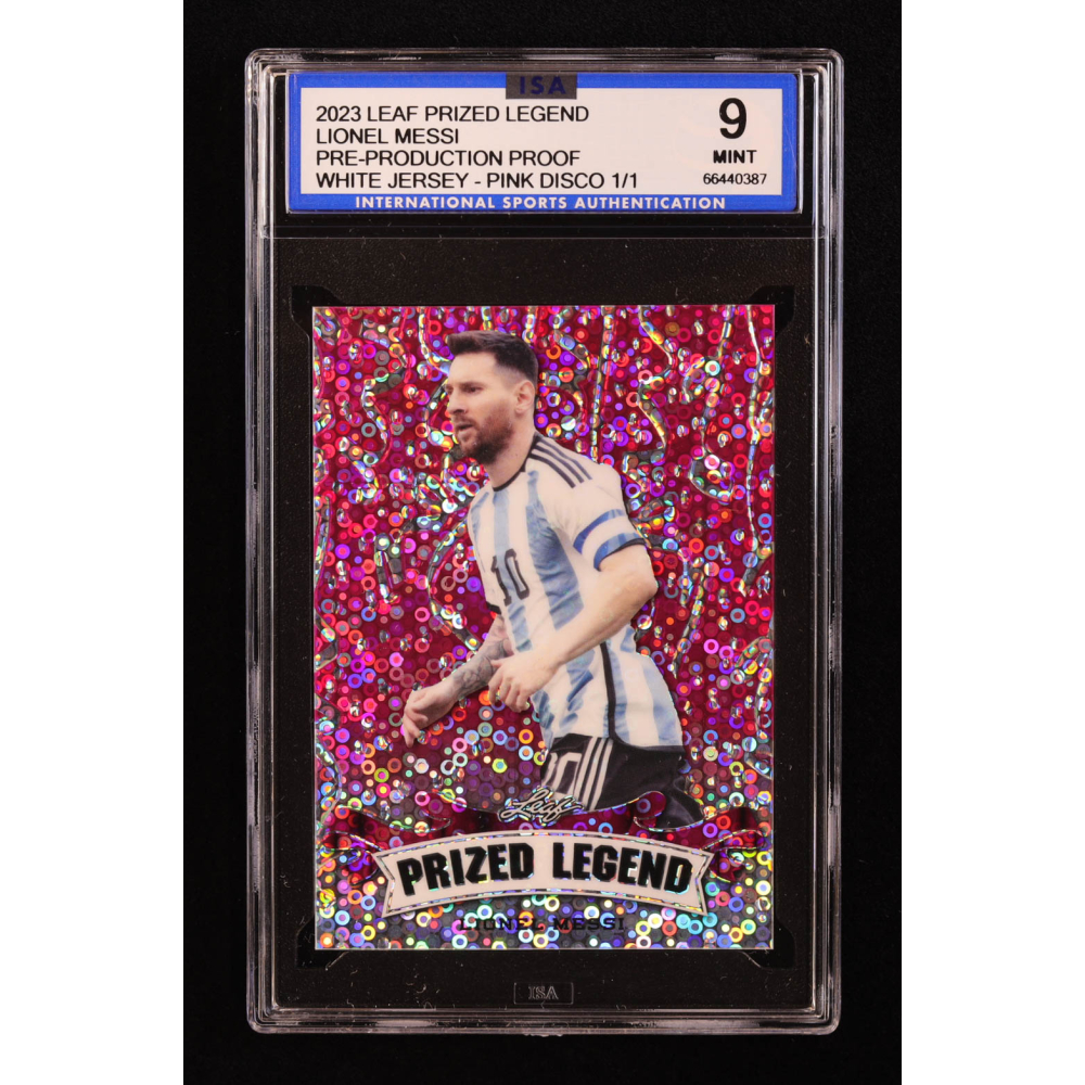 Lionel Messi 2023 Leaf Metal Prized Legend Disco Pink Pre-Production ...