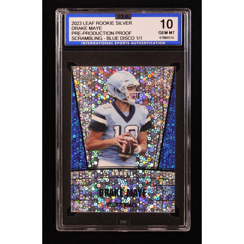 Drake Maye 2023 Leaf Rookie Silver Disco Blue Pre-Production Proof #NNO ...