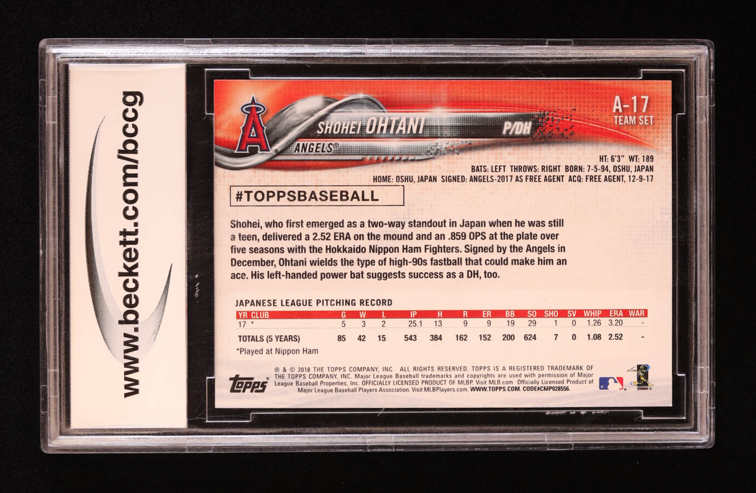 Shohei Ohtani 2018 Angels Topps #A17 RC (BCCG 10) | Pristine Auction