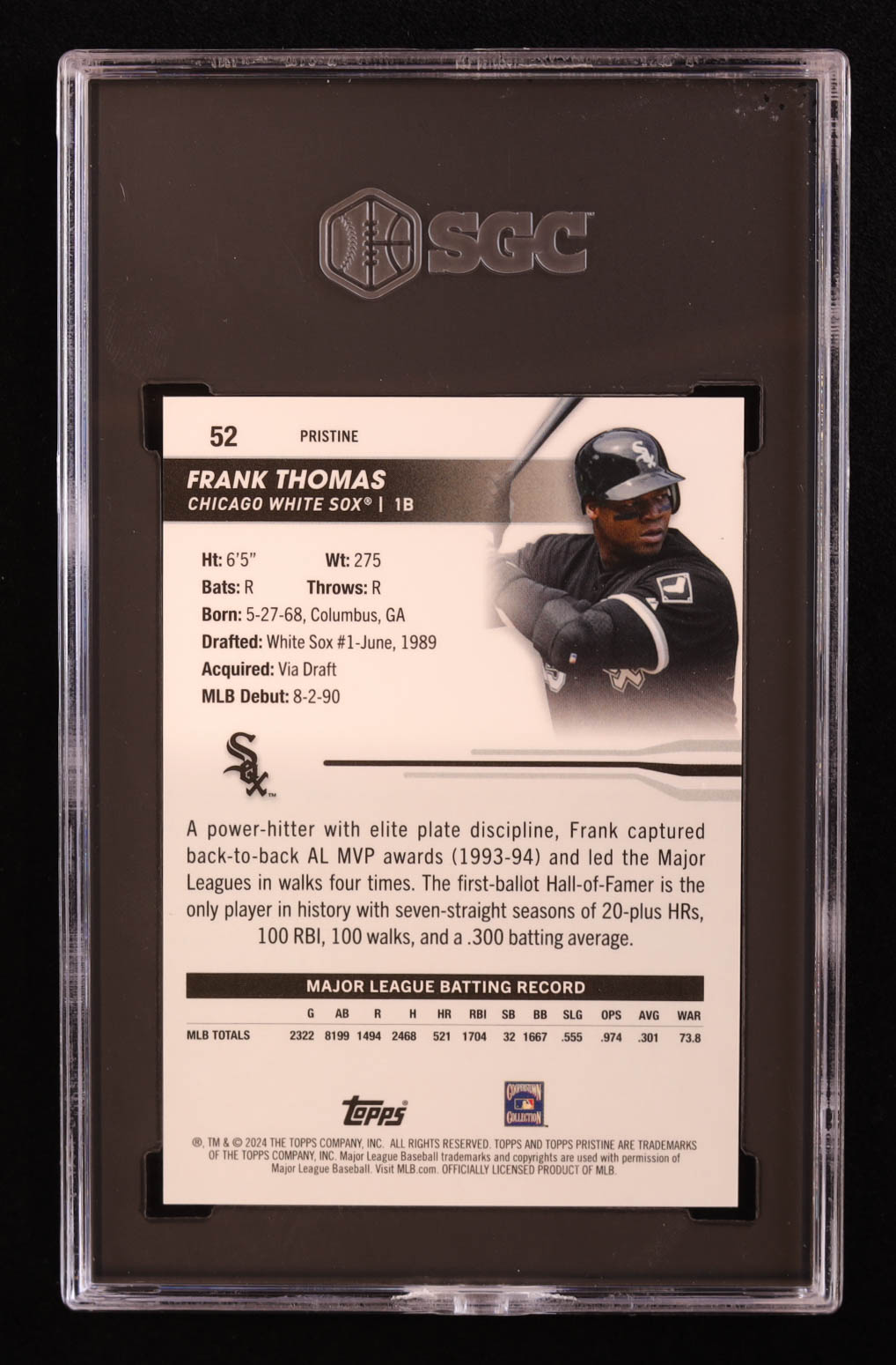 Frank Thomas 2024 Topps Pristine Pristine Pink Refractors #52 #06/15 ...