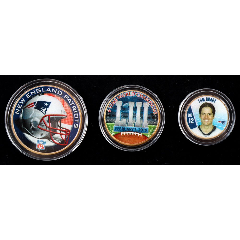 Tom Brady & Patriots Merrick Mint NFL Set of (3) Colorized State Coins ...