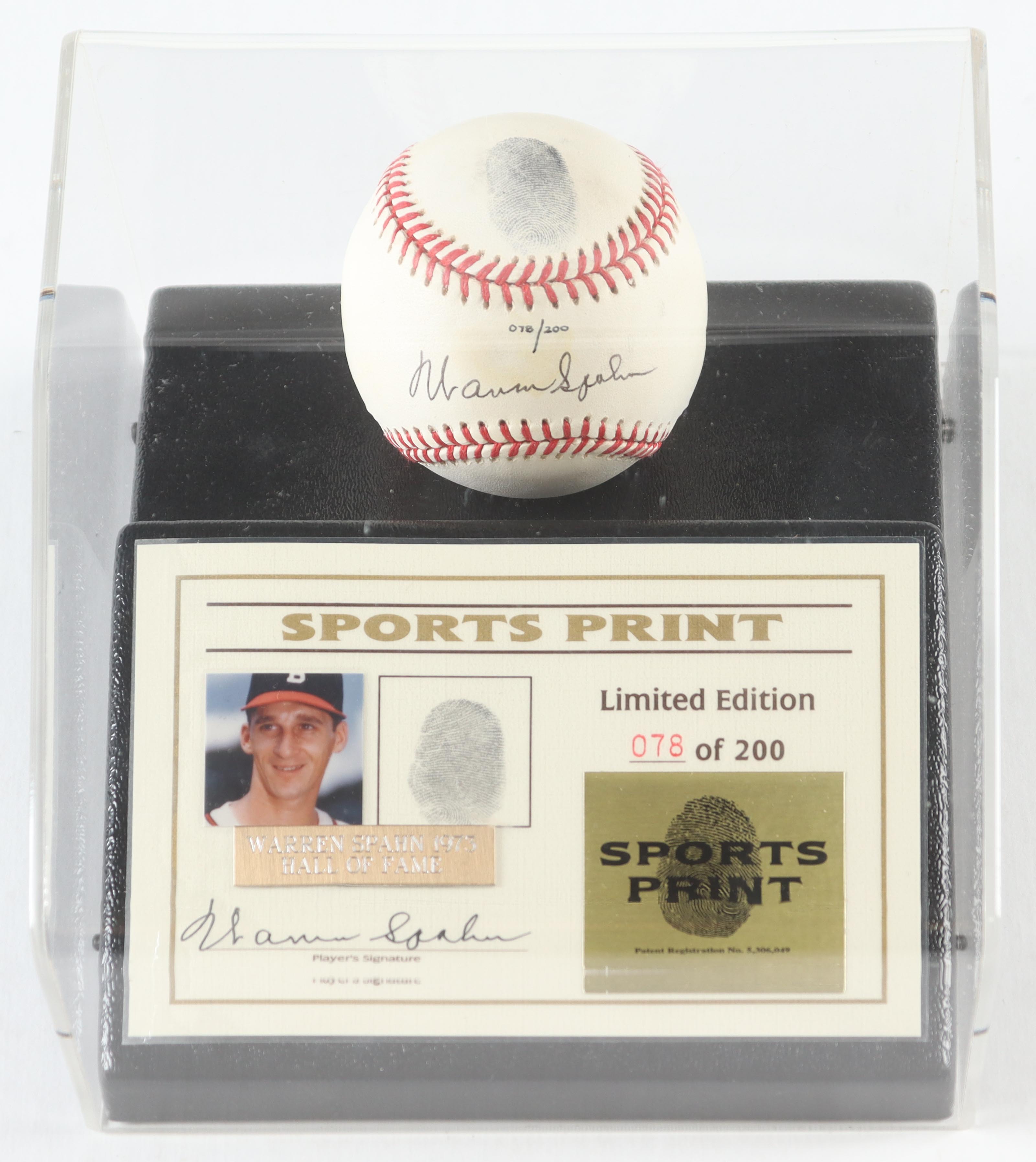 Warren Spahn Signed LE ONL Baseball Display with Thumbprint & Display Case (Sports Print ...
