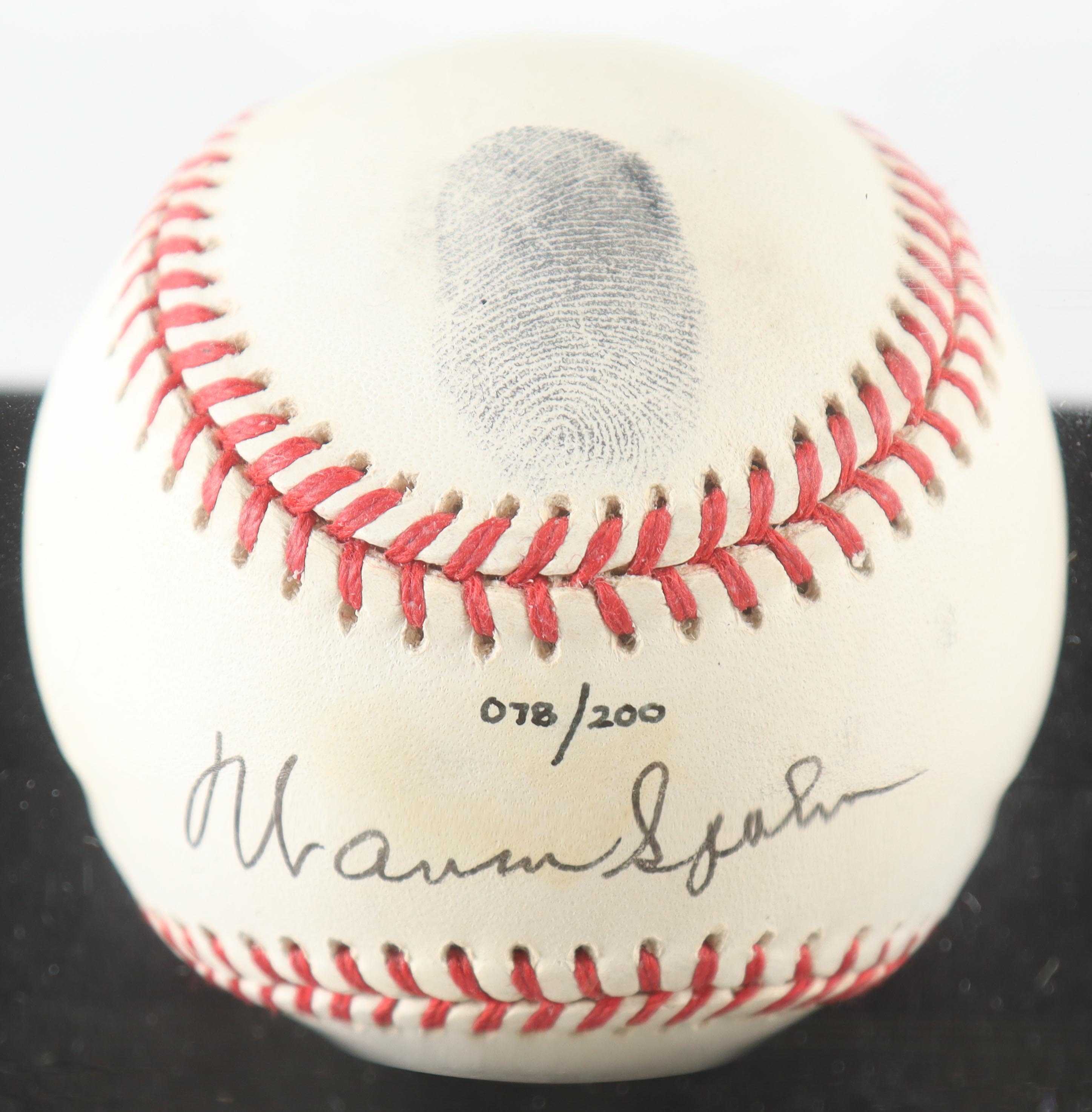 Warren Spahn Signed LE ONL Baseball Display with Thumbprint & Display ...