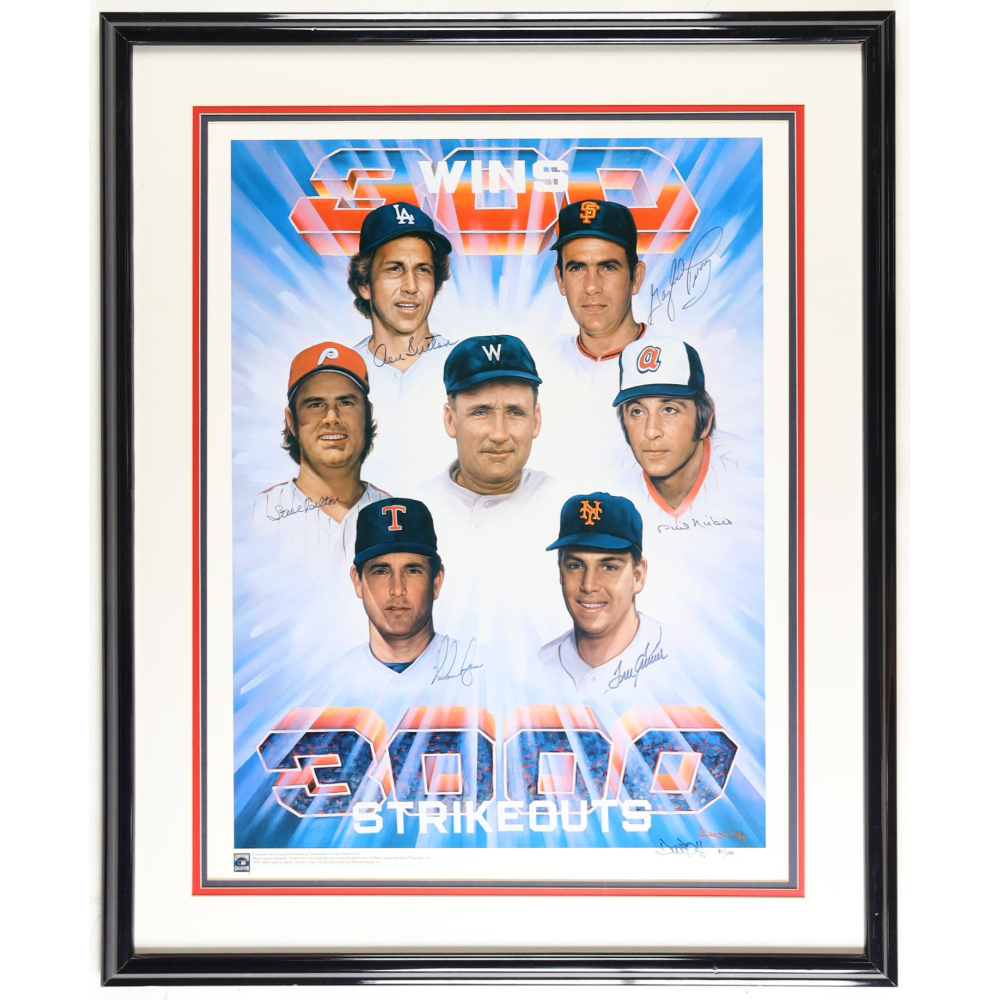 300 Wins / 3,000 Strikeouts Club Custom Framed Lithograph Signed by (6 ...