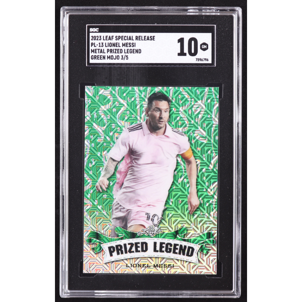 Lionel Messi 2023 Leaf Metal Special Release Prized Legend Mojo Green # ...