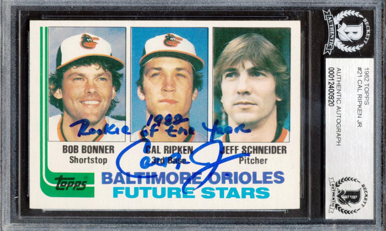 Cal Ripken Jr. Signed 1982 Topps #21 RC Inscribed "1982 Rookie of the ...