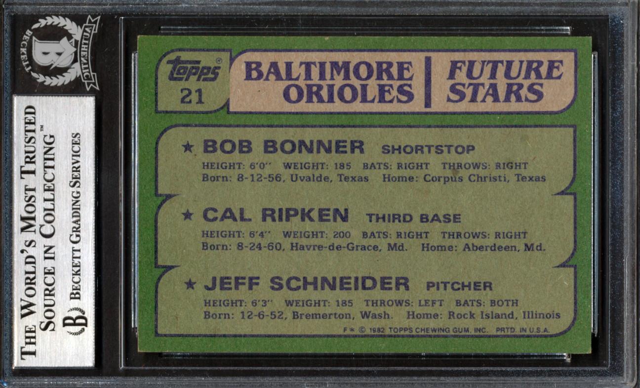 Cal Ripken Jr. Signed 1982 Topps #21 RC Inscribed "1982 Rookie of the ...