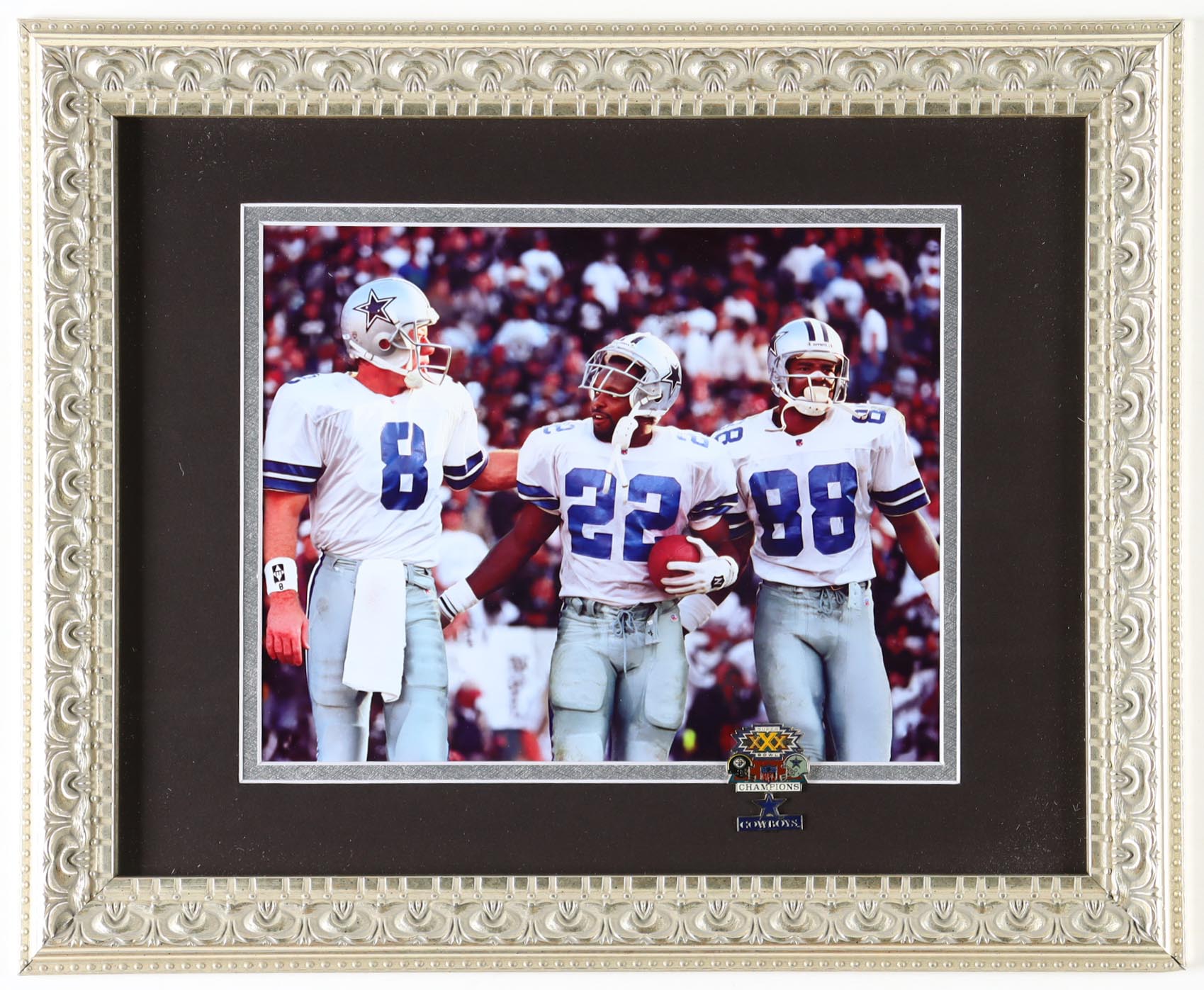 Troy Aikman, Emmitt Smith & Michael Irvin Custom Framed Photo Display with Official Super Bowl ...