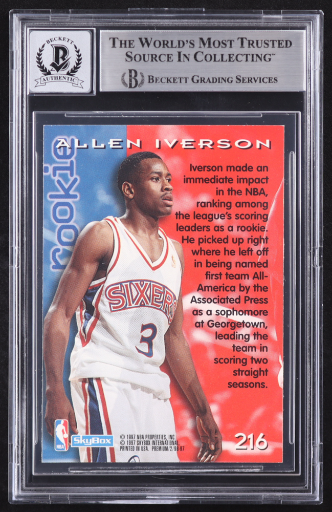 Allen Iverson Signed 1996-97 SkyBox Premium #216 RC (BGS | Autograph ...