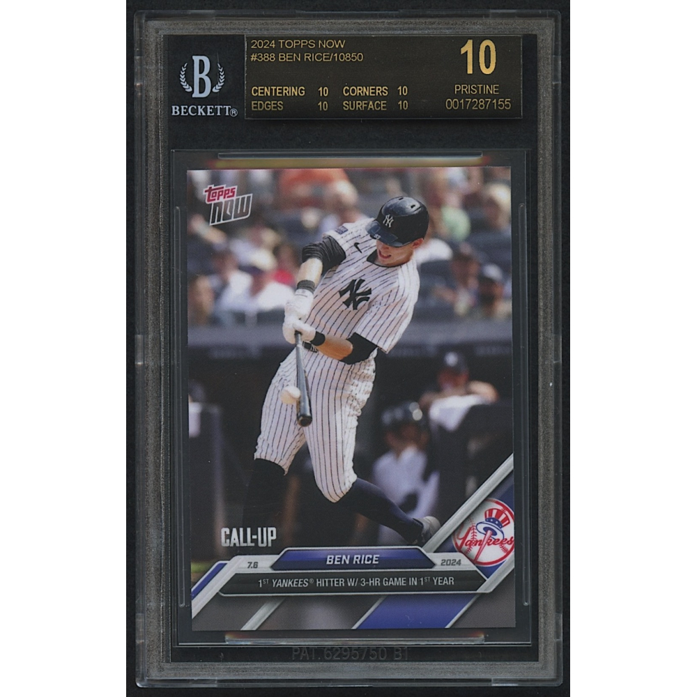 Ben Rice 2024 Topps Now "Call-Up" #388 RC (BGS Black Label 10 ...
