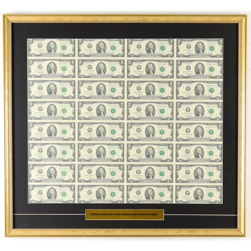 Custom Framed United States Uncut and Uncirculated Currency Sheet ...