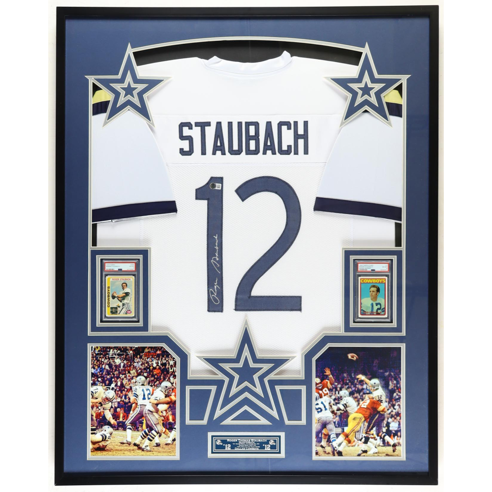 Roger Staubach Signed Custom Framed Jersey Display With 1978 Topps #290 ...