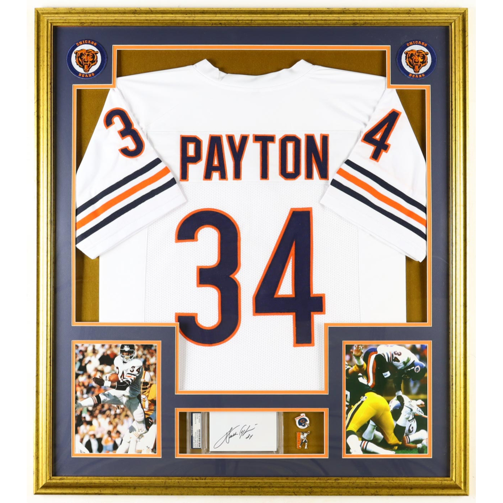 Walter Payton Signed Custom Framed Cut Display With Jersey, Walter ...