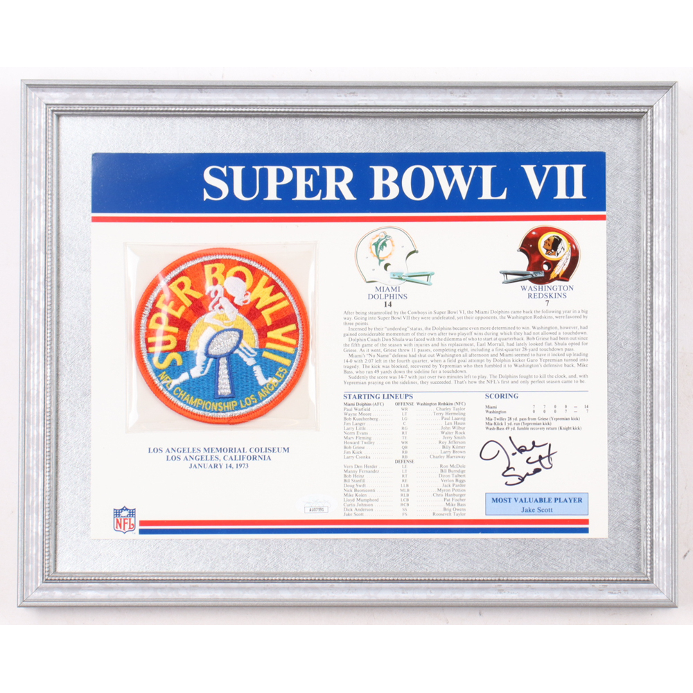 Jake Scott Signed 1973 Super Bowl VII "Dolphins Vs. Redskins" Custom ...