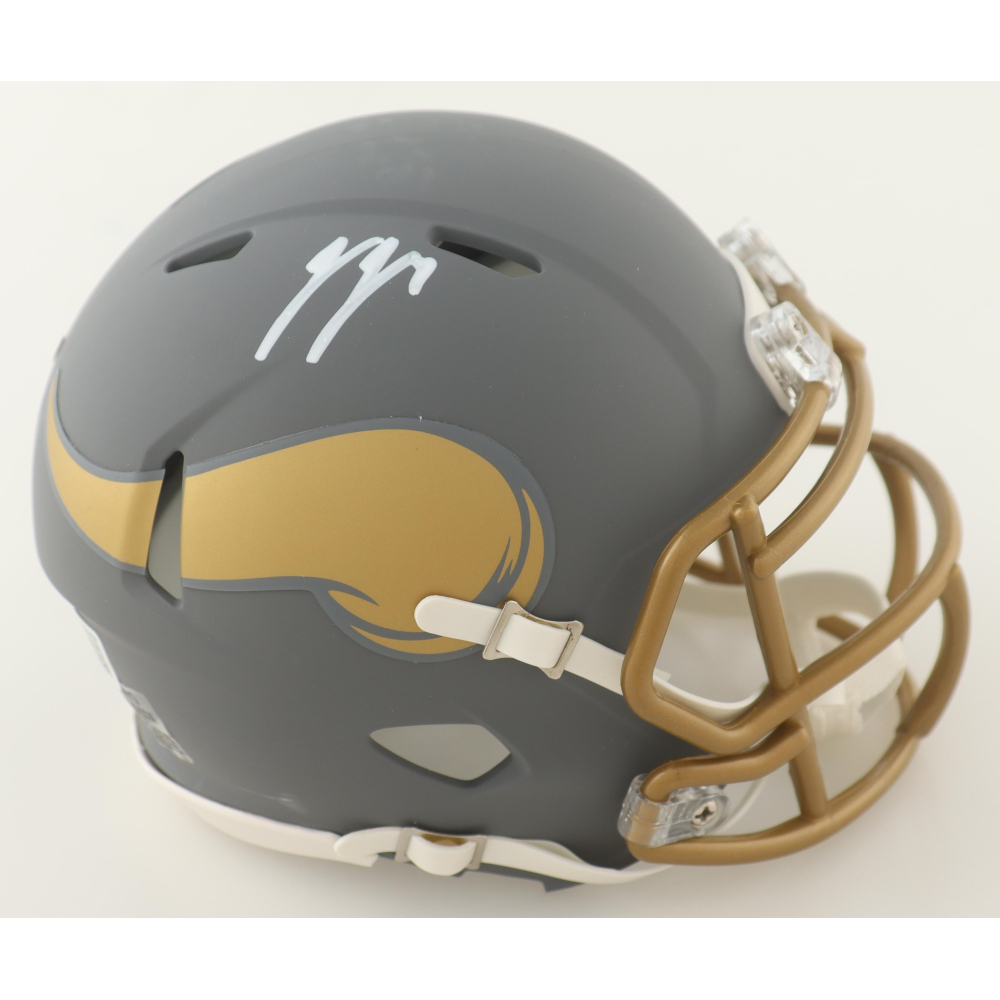 J.J. McCarthy Signed Vikings Slate Alternate Speed Mini Helmet (Beckett ...