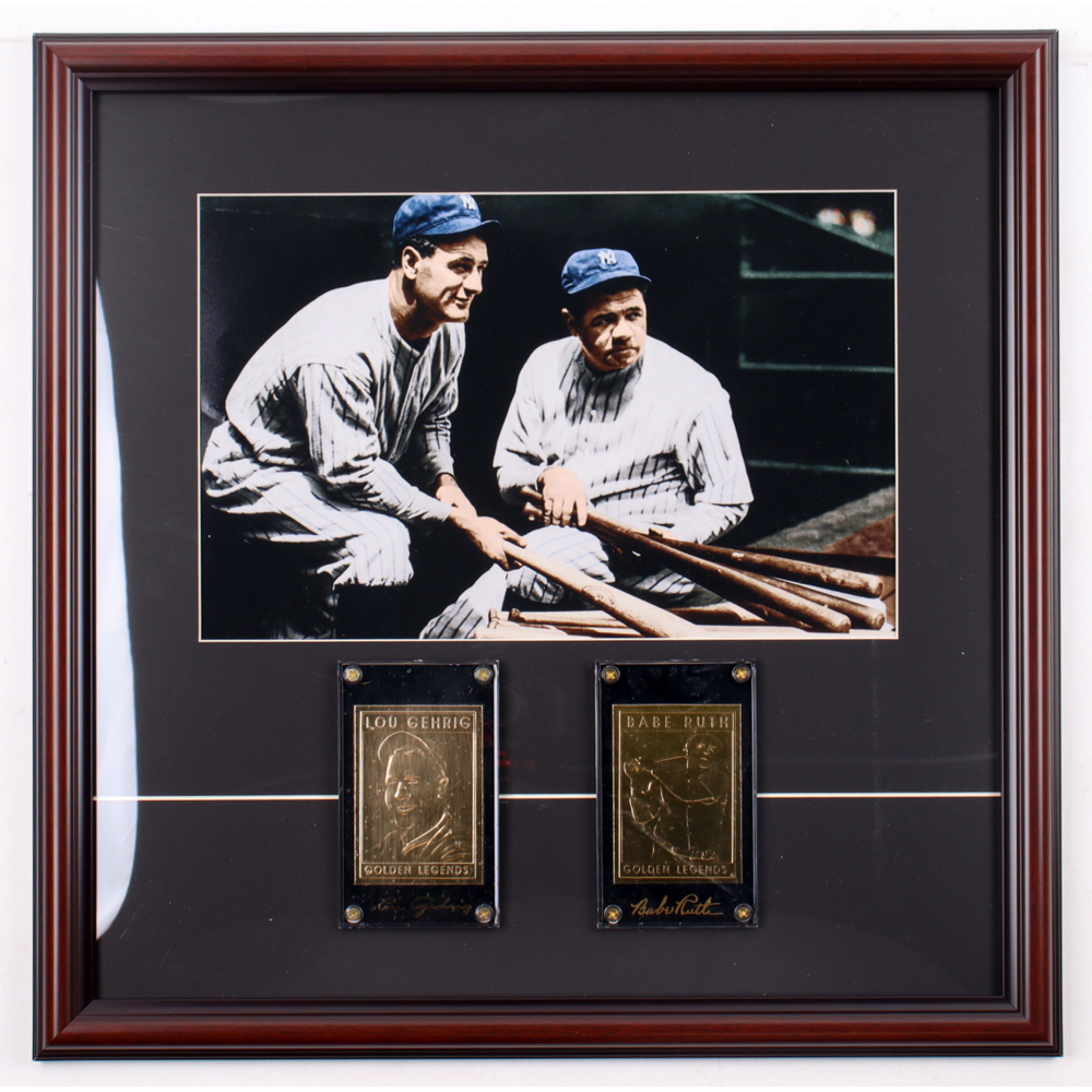 "Babe Ruth & Lou Gehrig In Yankees Dugout" Custom Framed Colorized ...