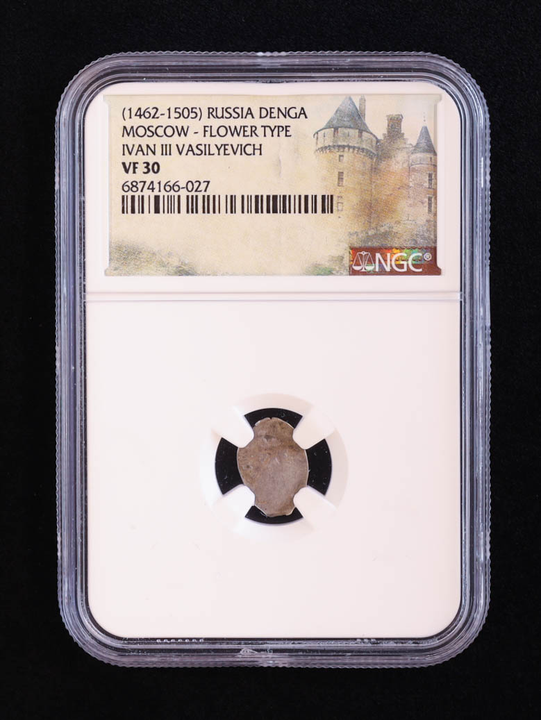 Russian Silver Denga - Ivan III Vasilyevich, Moscow - Flower Type (1462-1505) (NGC VF30 ...