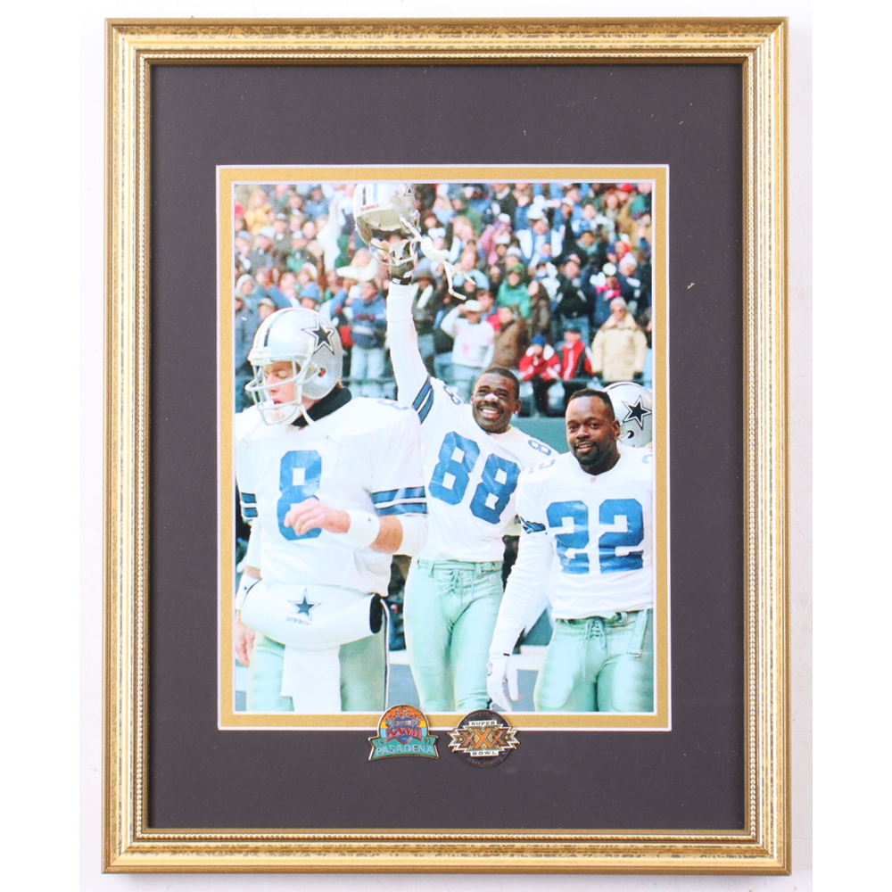 Troy Aikman, Emmitt Smith & Michael Irvin Custom Framed Photo With Official Super Bowl XXVII ...