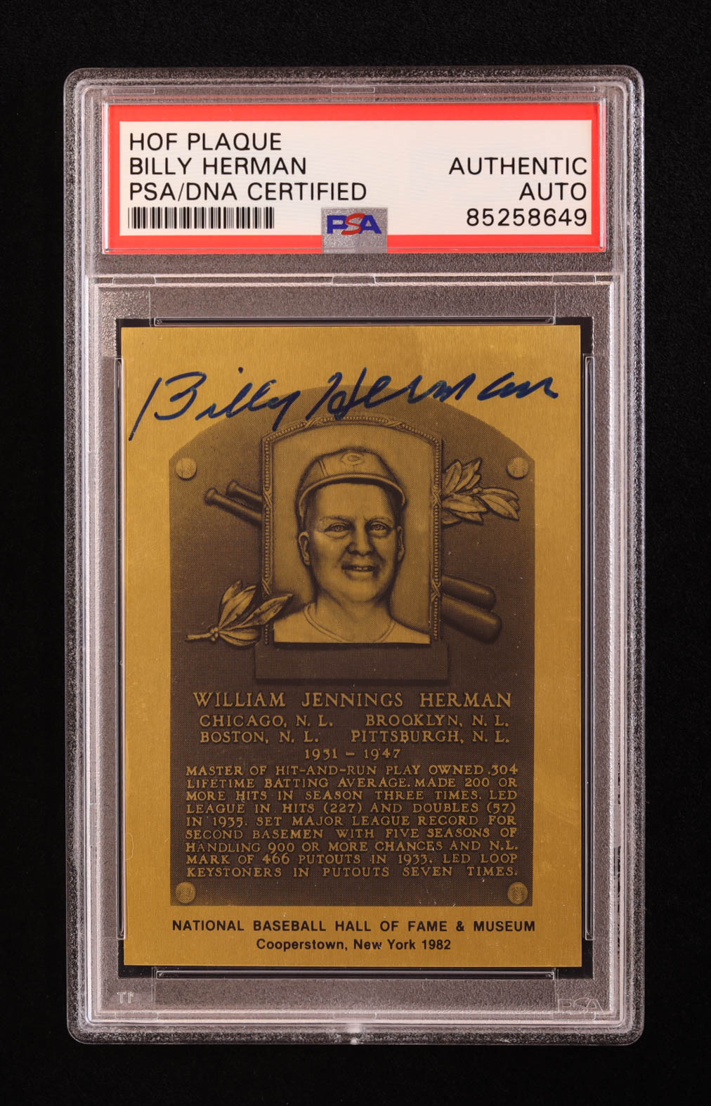 Billy Herman Signed Hall of Fame Plaque (PSA Encapsulated) | Pristine ...