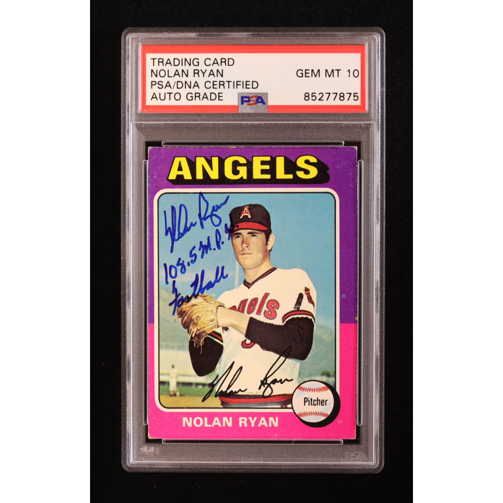 Nolan Ryan Signed 1975 Topps #500 Inscribed "108.5 M.P.H. Fastball ...