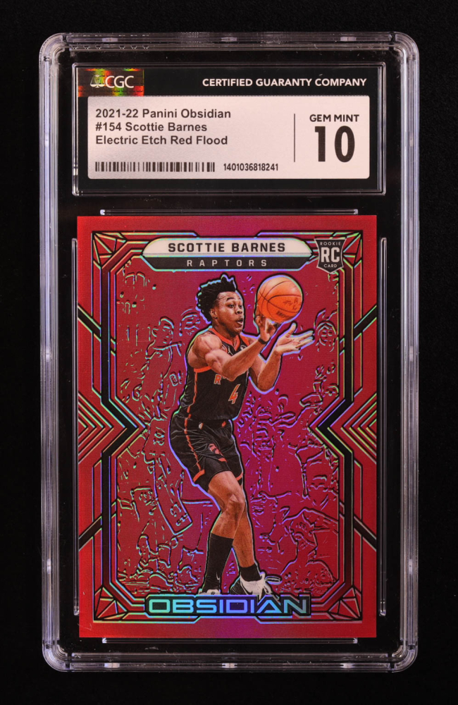Scottie Barnes 2021-22 Obsidian Electric Etch Red Flood #154 RC (CGC 10 ...