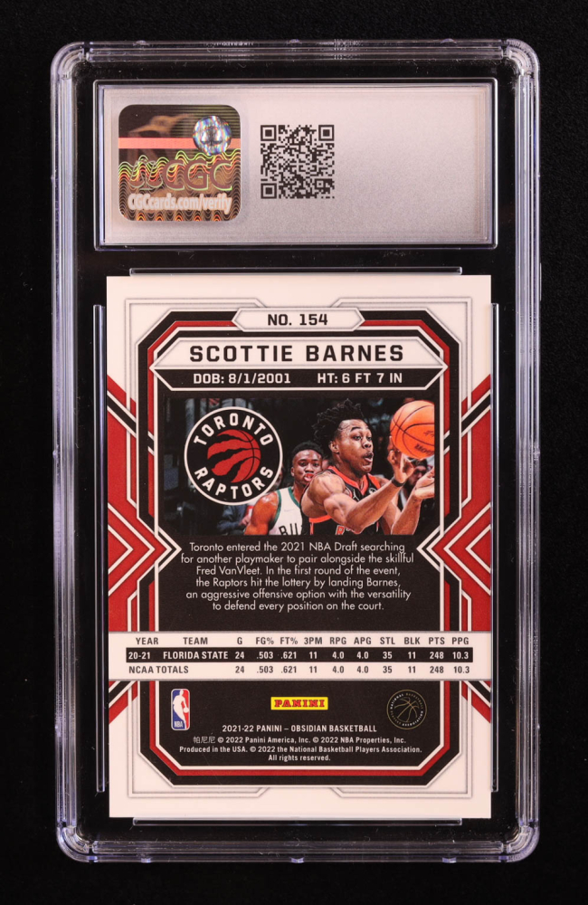 Scottie Barnes 2021-22 Obsidian Electric Etch Red Flood #154 RC (CGC 10 ...