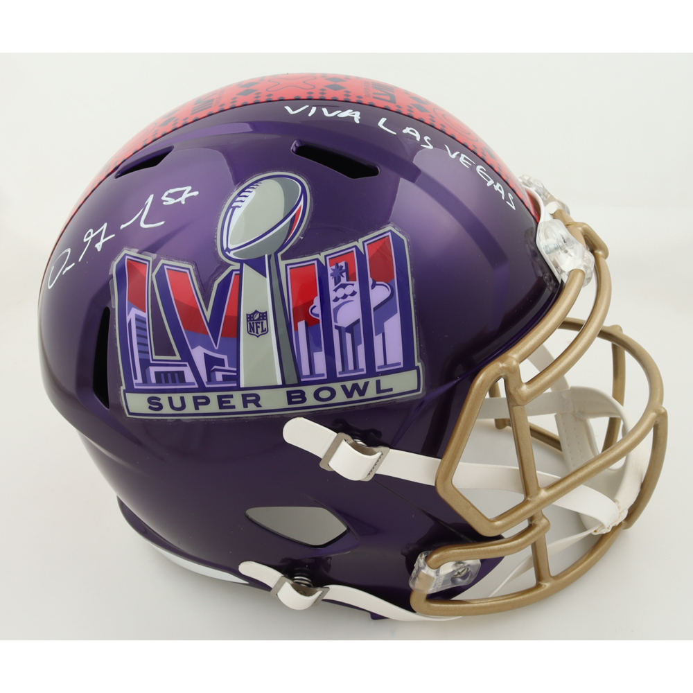 Dre Greenlaw Signed Super Bowl LVIII Logo Full-Size Speed Helmet ...