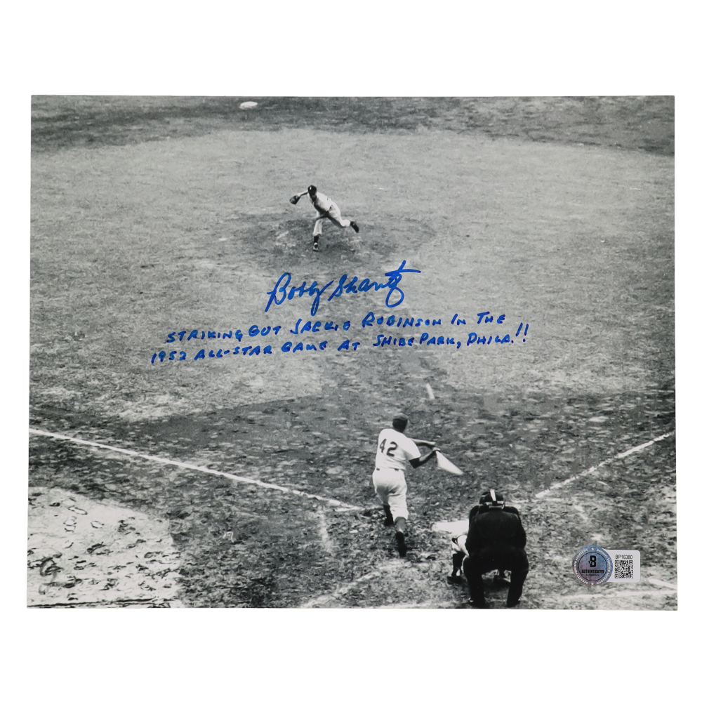 Bobby Shantz Signed 8x10 Photo Inscribed "Striking Out Jackie Robinson ...