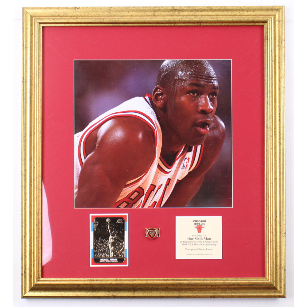 Michael Jordan Bulls Custom Framed Print Display with 23KT Gold Fleer ...