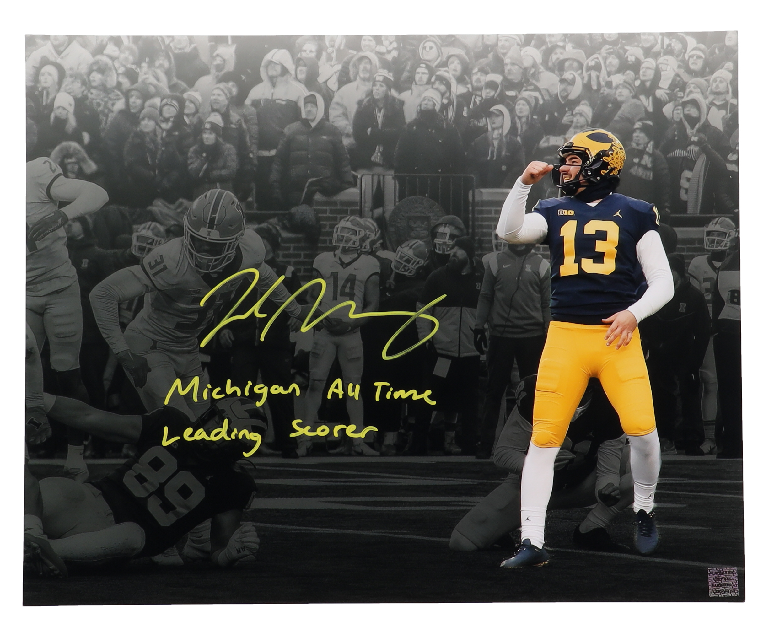 Jake Moody Signed Michigan Wolverines 16x20 Photo Inscribed "Michigan ...