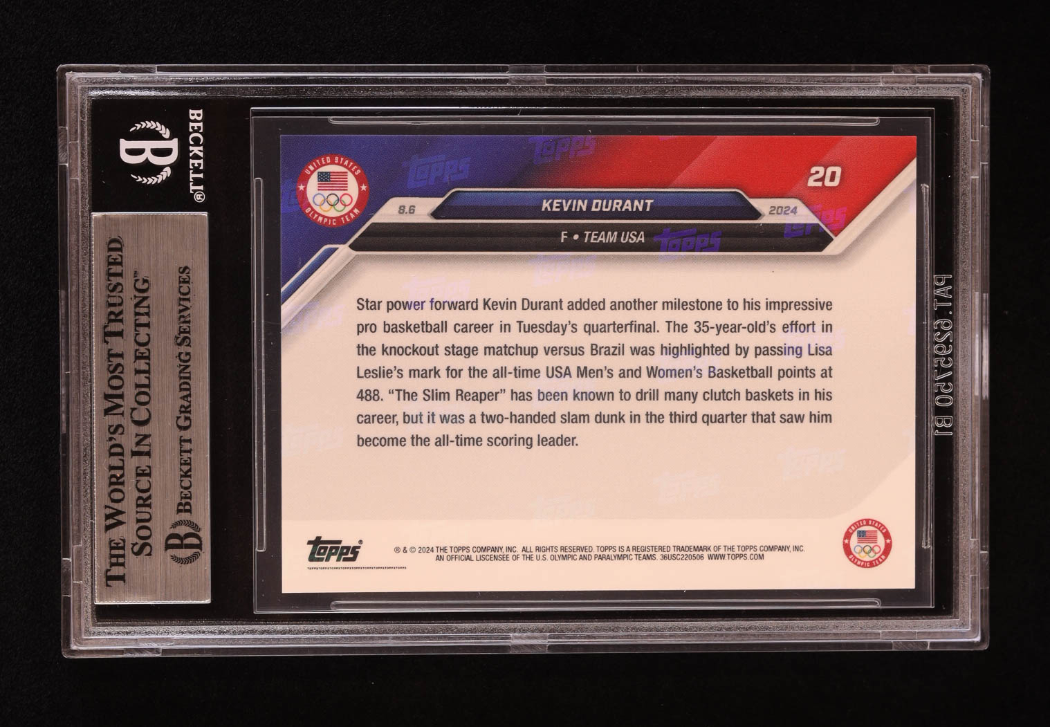 Kevin Durant 2024 Topps Now Olympic Games #20 (BGS 8.5) | Pristine Auction