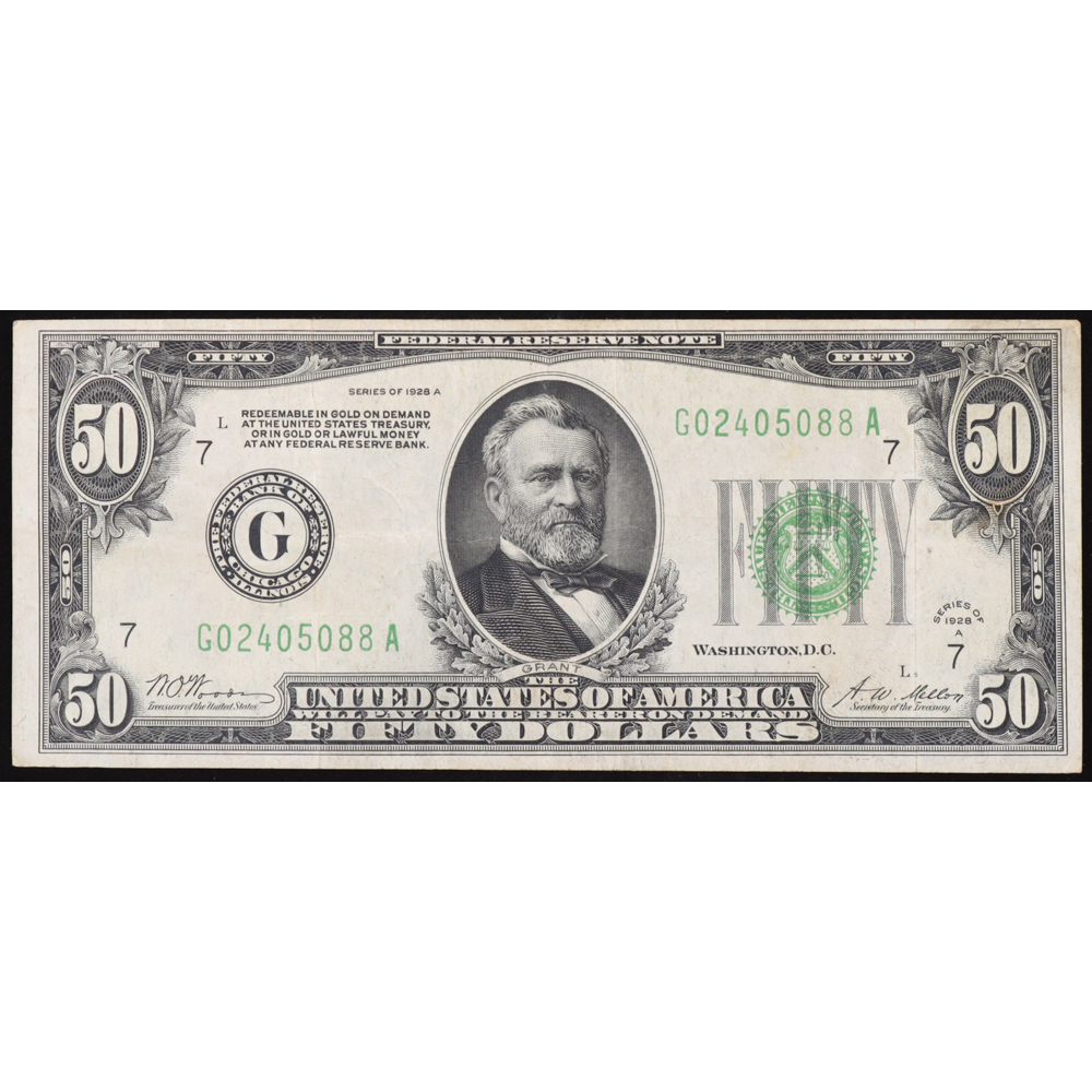 1928-A U.S. $50 Fifty Dollar Federal Reserve Note | Pristine Auction