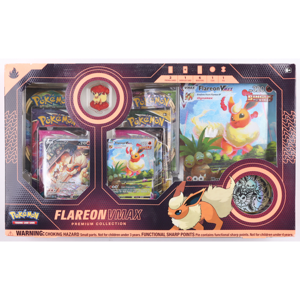 2022 Pokemon TCG Flareon VMAX Premium Collection Box with (6) Booster ...