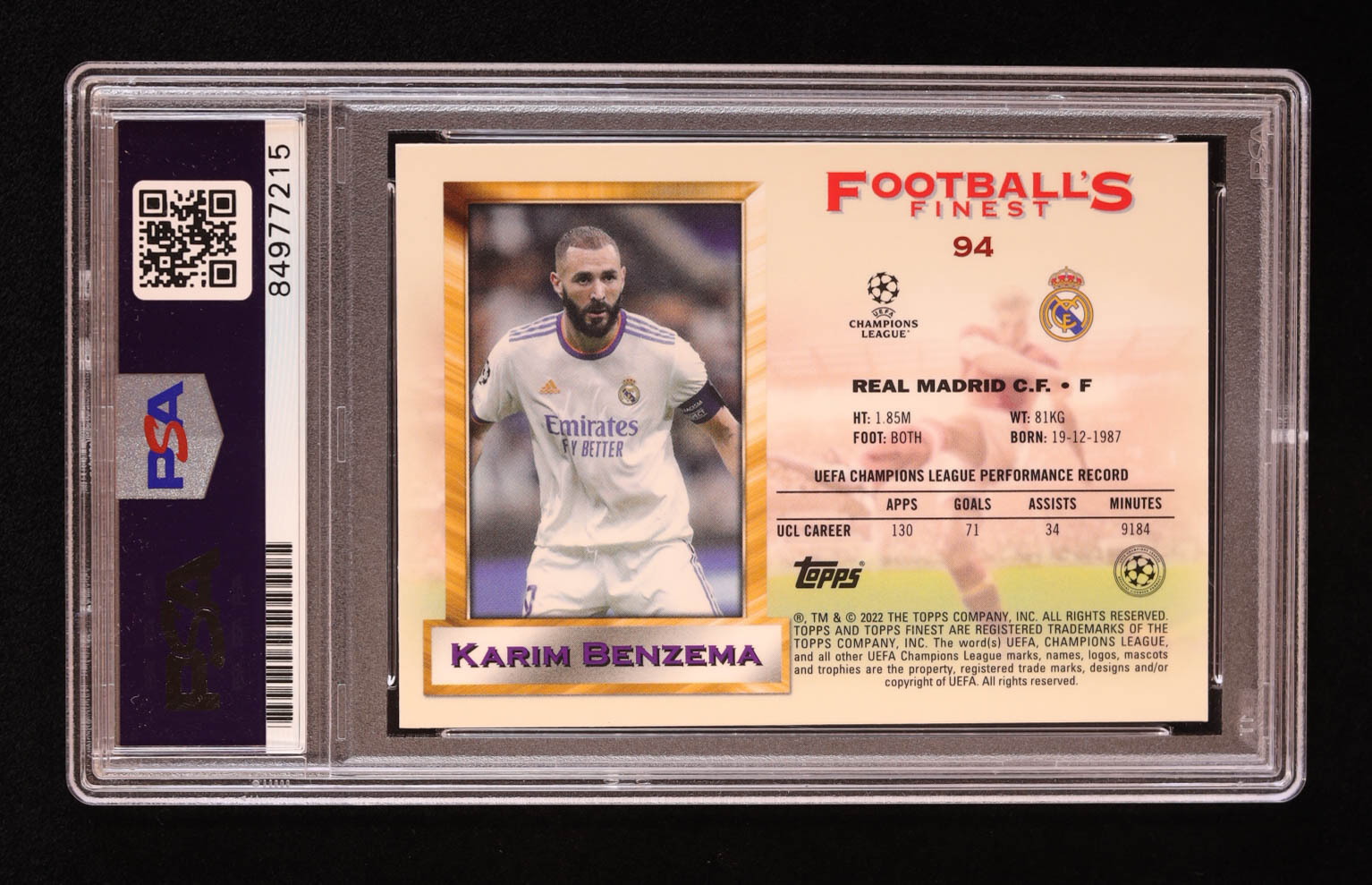 Karim Benzema Signed 2021-22 Finest Flashbacks UEFA Champions League ...