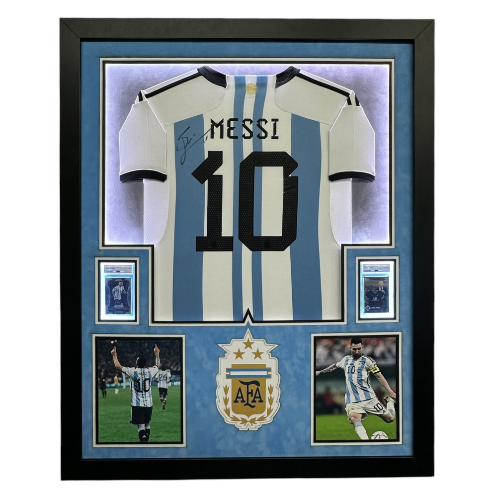 Lionel Messi Signed Argentina Custom Framed Jersey with LED Display ...