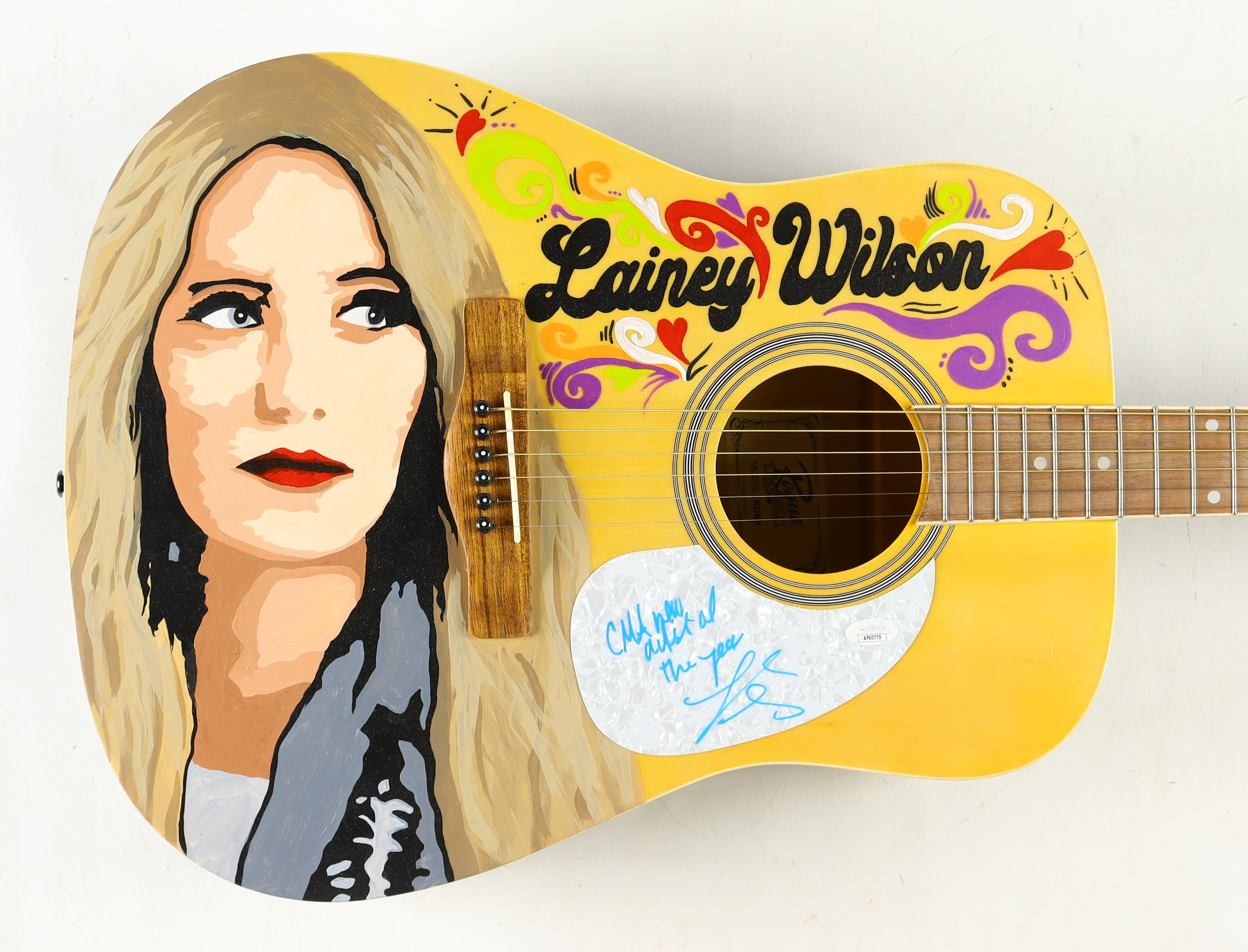 Lainey Wilson Signed 39" Custom Painted Acoustic Guitar Inscribed "CMA ...