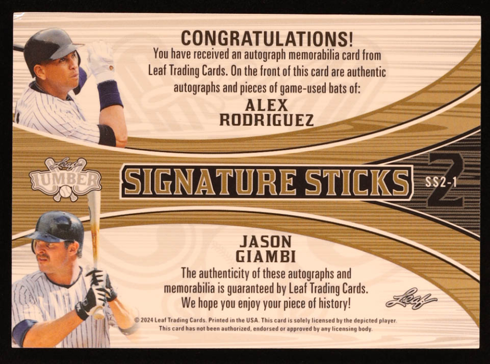 Alex Rodriguez / Jason Giambi 2024 Leaf Lumber Signature Sticks 2 #SS21 ...