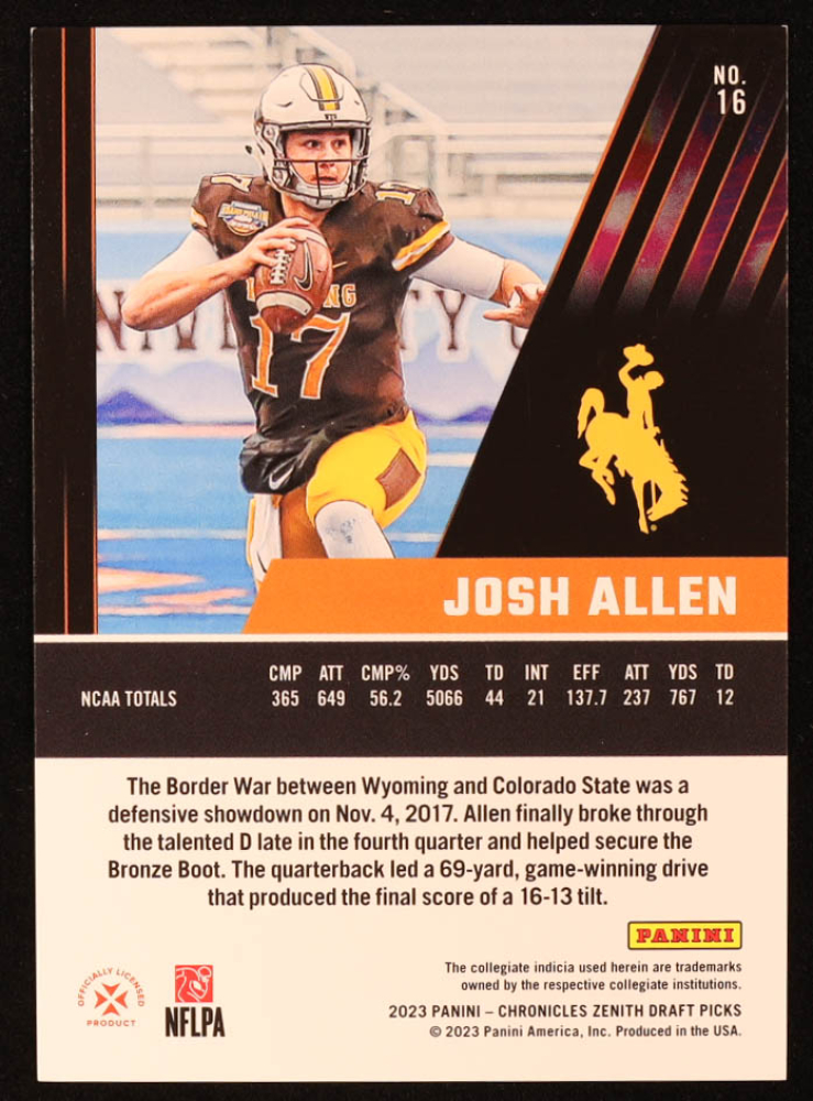 Josh Allen 2023 Panini Chronicles Draft Picks Zenith Gold #16 #12/49 ...