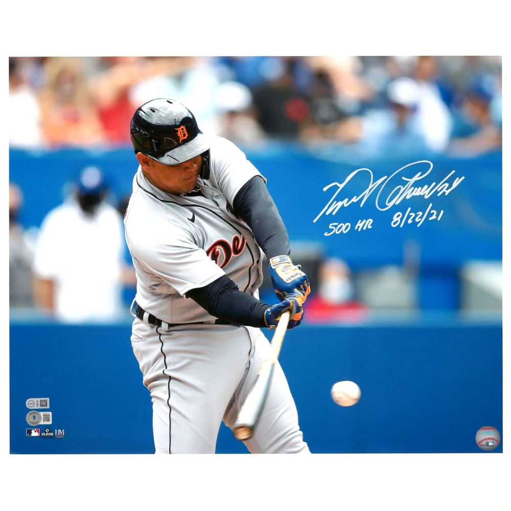 Miguel Cabrera Signed Tigers 16x20 Photo Inscribed "500 HR 8/22/21 ...