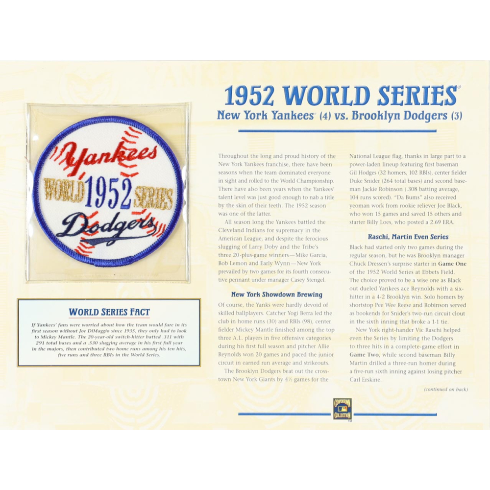 1952 Yankees vs Dodgers World Series Cooperstown Collections Statistics ...